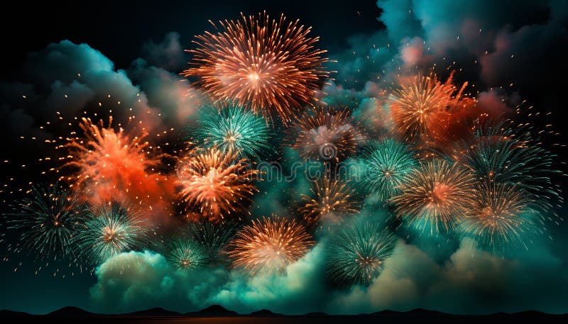 Explosive Fireworks Illuminate the Night, Igniting Vibrant Celebration ...