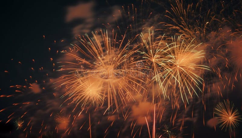 Explosive Fireworks Light Up the Dark Night Sky Generated by AI Stock ...