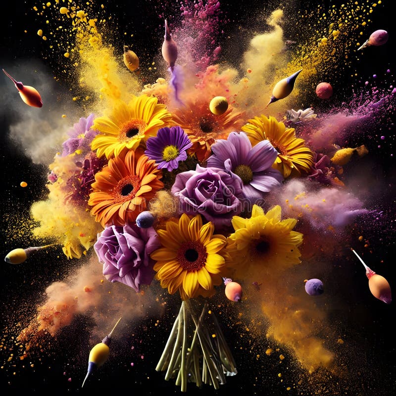 Explosive Flower Color Burst Stock Illustration - Illustration of dark ...