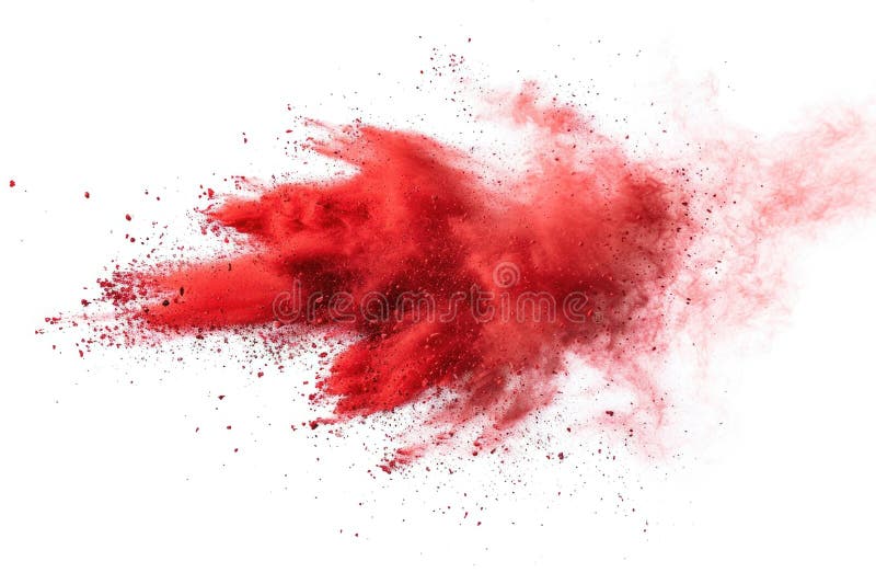 Explosive Force on White Surface, Splattered Red Powder Stock Image ...