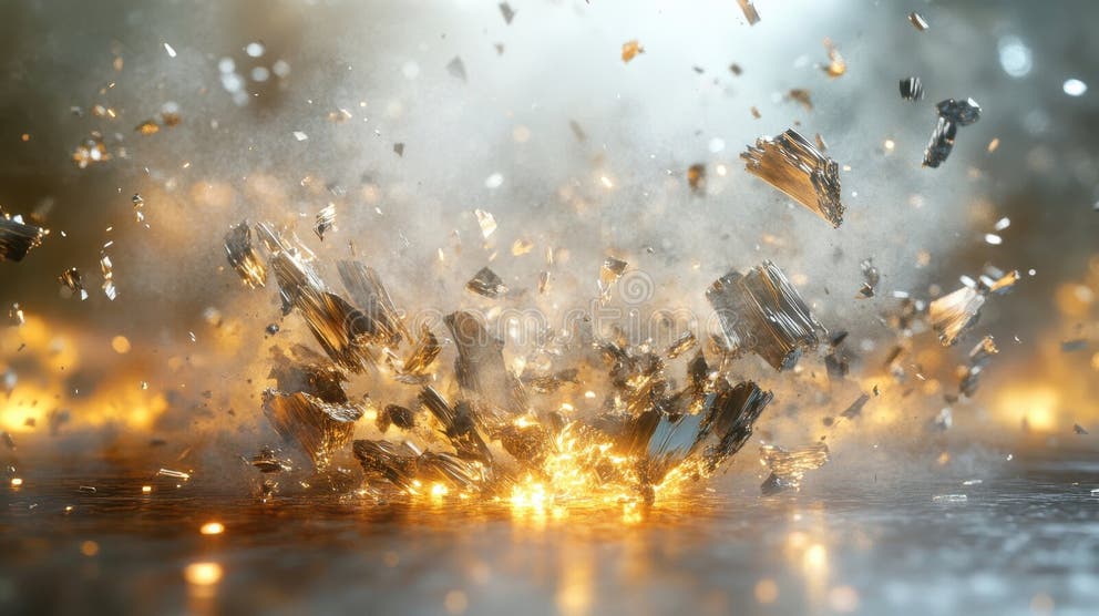 Explosive Fragmentation of Shiny Metallic Debris in Motion Stock ...