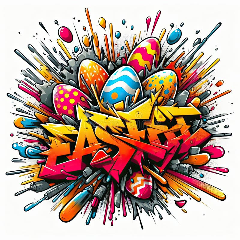 Explosive Graffiti Easter with Color Splash Stock Illustration ...