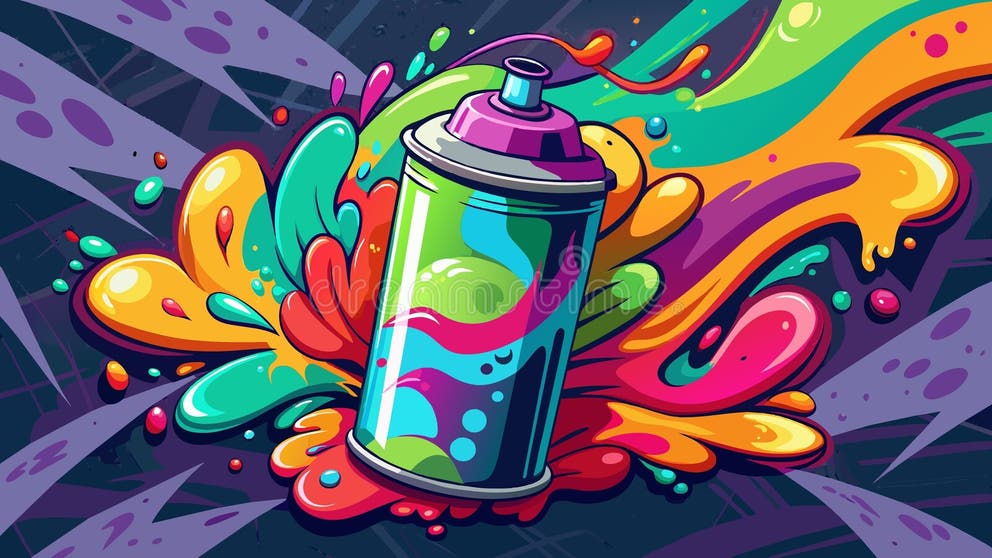 Explosive Graffiti Spray Paint Can with Colorful Splatter Stock Photo ...