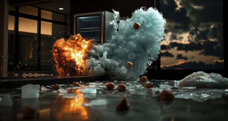 Explosive Ice and Fire Collision Modern Kitchen High-impact Image ...