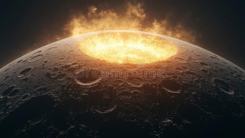 Explosive Impact on the Moon S Surface with Fiery Explosion Erupting ...