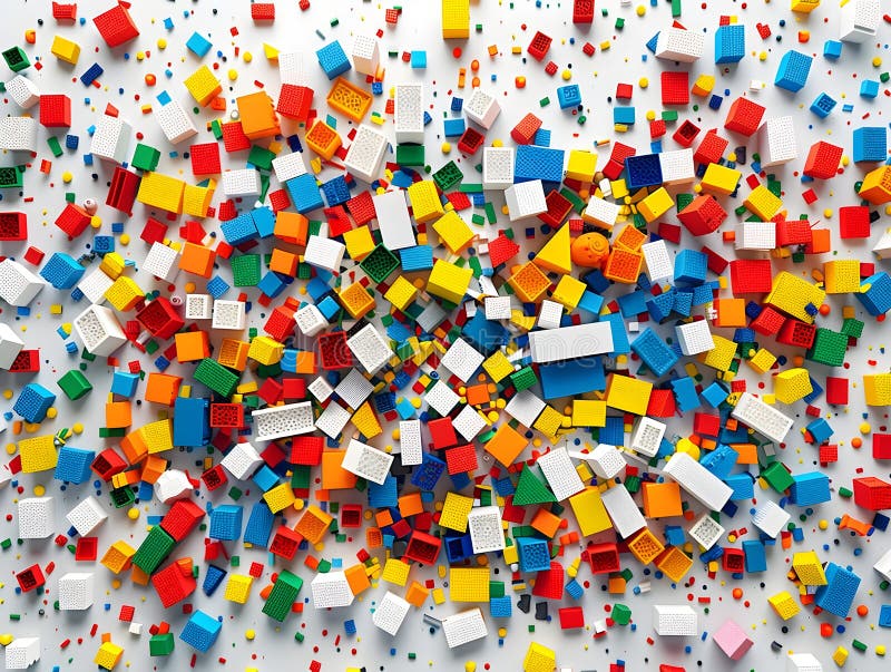 Explosive Lego Brick Composition in Retrofuturistic Monochrome Studio ...