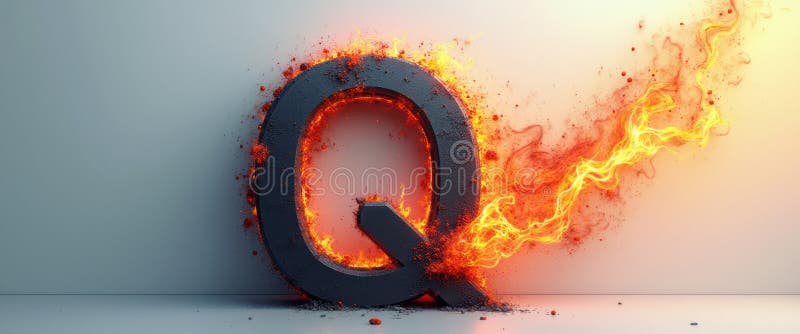 Explosive Letter Q Engulfed in Flames Stock Image - Image of graphic ...