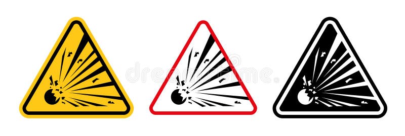 Explosive Materials Hazard Sign Icon Set. Warning for Areas Storing ...