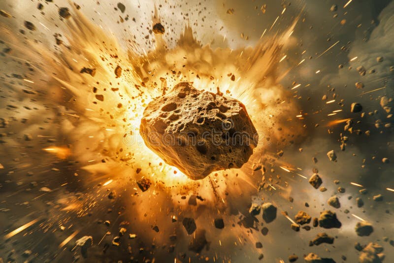 Explosive Meteorite Impact with Bright Orange Flames and Debris on Dark ...