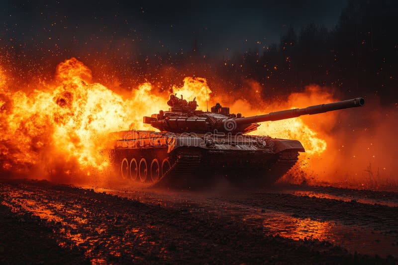 Explosive Military Tank in Action during a Training Exercise at a ...