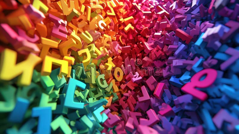 Explosive Mix of Colorful Letters in Chaotic Artistic Formation Stock ...