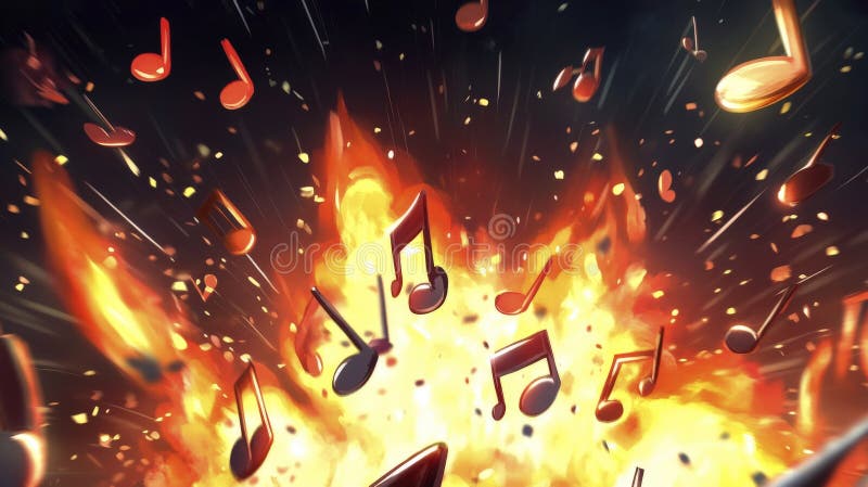 Explosive Music Notes Bursting in Vibrant Flames Stock Illustration ...