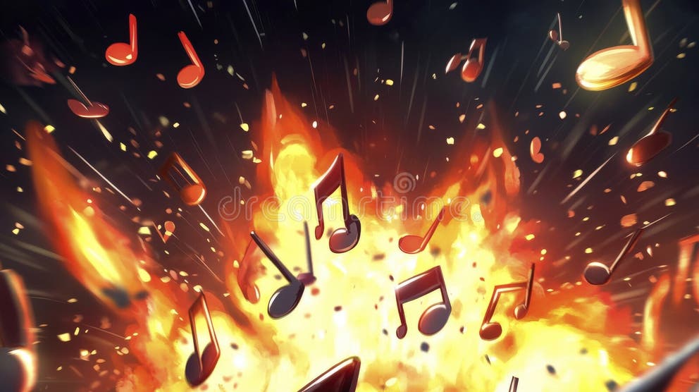 Explosive Music Notes Bursting in Vibrant Flames Stock Illustration ...