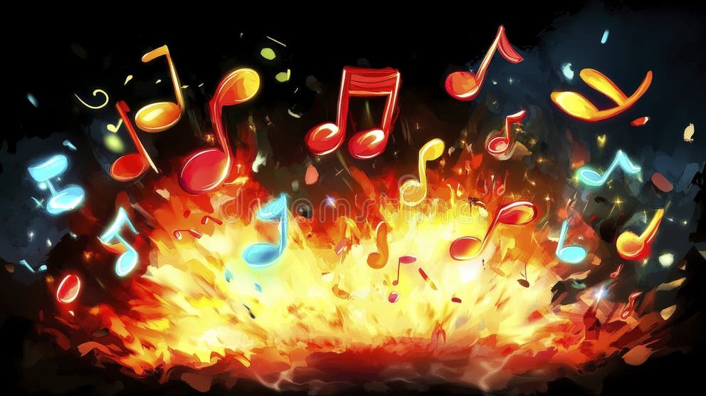 Explosive Music Notes in Energetic Colorful Burst Stock Illustration ...