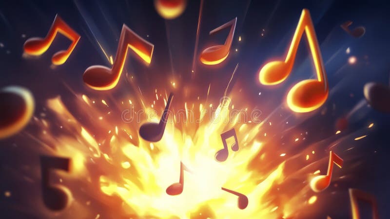 Explosive Music Notes Illuminate the Night Sky Stock Illustration ...