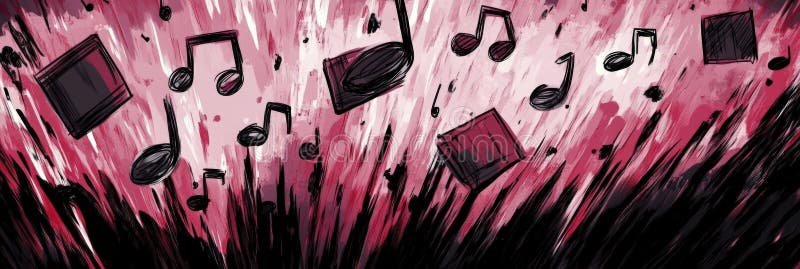 Explosive Musical Notes on Bold Crimson Backdrop Stock Illustration ...