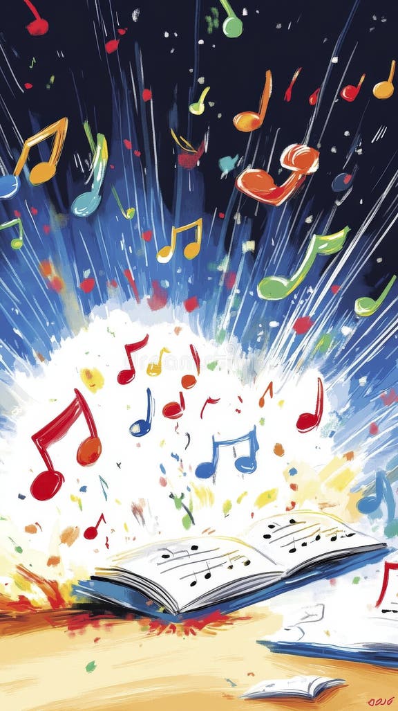 Explosive Musical Notes Burst from an Open Book Stock Illustration ...