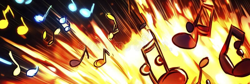 Explosive Musical Notes in Fiery Burst Visual Art Stock Illustration ...