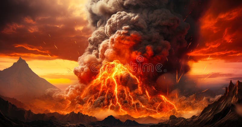 Explosive Nature Volcanic Eruption with Lava and Ash Stock Illustration ...