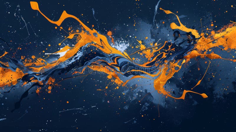 Explosive Navy Blue and Vibrant Orange Ink Splashes on Dark Backdrop ...
