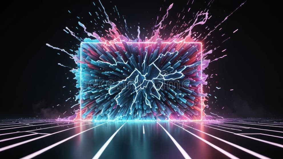 Explosive Neon Frame with Electric Lines, Symbolizing Dynamic Digital ...