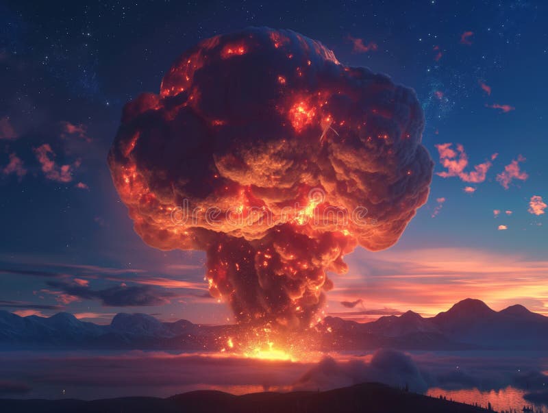 Explosive Night Sky Over Mountains Stock Photo - Image of violence ...