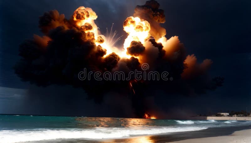 Explosive Night Sky Over Ocean Stock Image - Image of spectacular ...