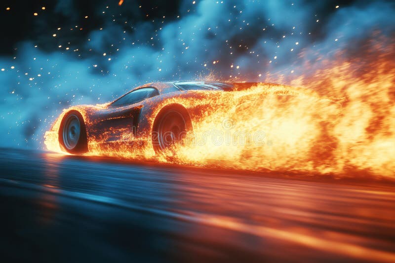 High-speed Car Acceleration with Nitro Boost, Blue Flames Igniting Raw ...