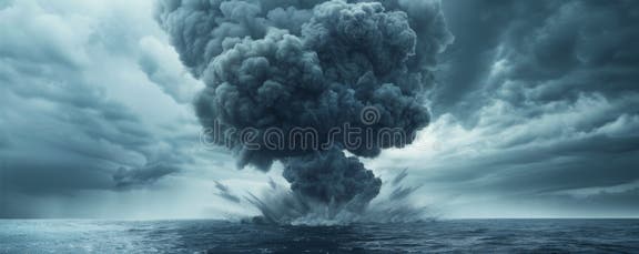Explosive Ocean Eruption with Massive Ash Cloud Stock Photo - Image of ...