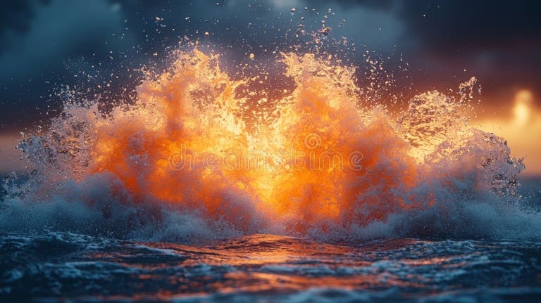 Explosive Ocean Waves Under Dramatic Lighting Stock Photo - Image of ...