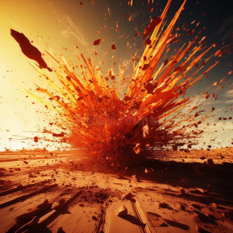 Explosive Orange Eruption with Rocks and Debris on the Surface Stock ...