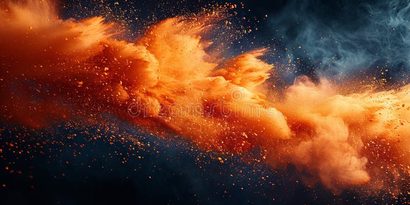 Explosive Orange Powder Burst Against a Dark Background Stock ...