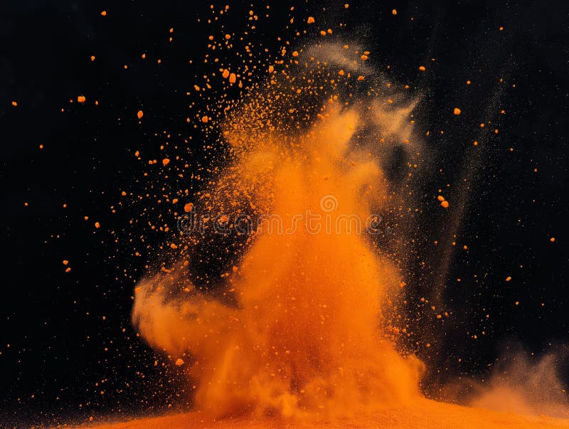 Explosive Orange Powder Burst Against Dark Background Stock Photo ...