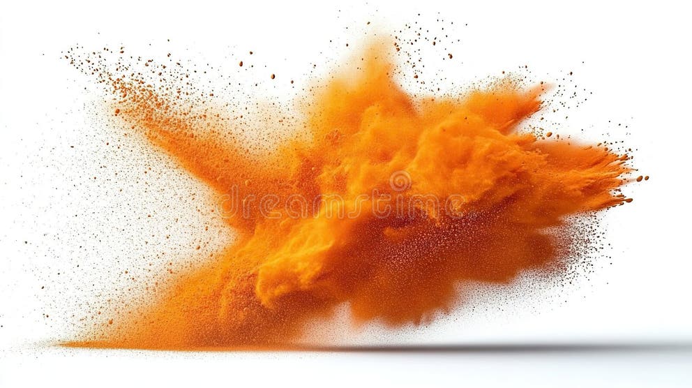 Explosive Orange Powder Explosion on White Background Stock ...