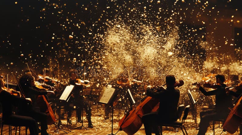Explosive Orchestral Performance with Dramatic Lighting and Dust Stock ...