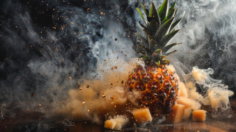Explosive Pineapple with Smoke and Particles Stock Image - Image of ...