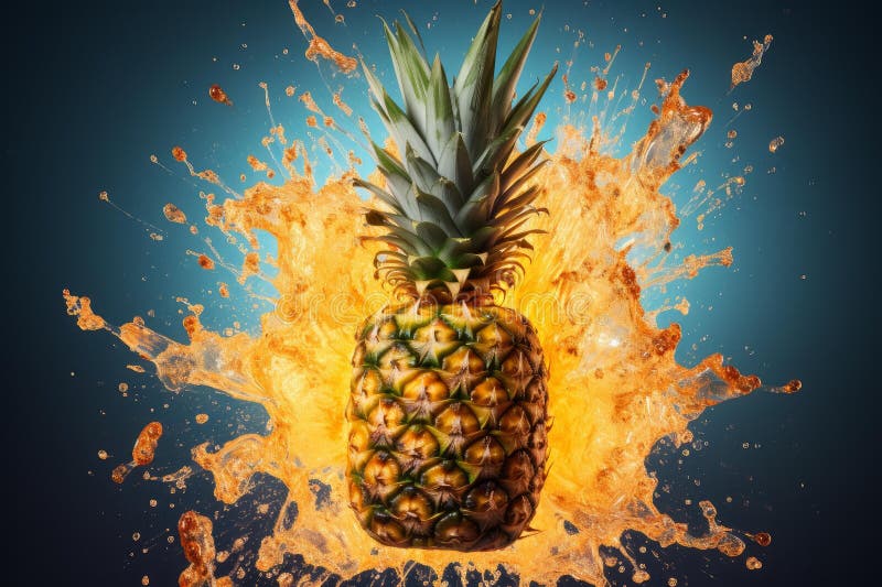 Explosive Pineapple Splash on Blue Background Stock Illustration ...