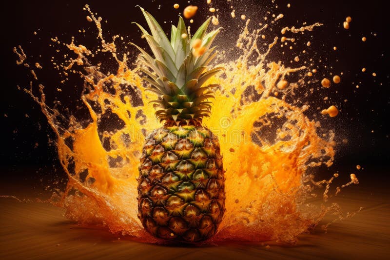 Explosive Pineapple Splash on Dark Background Stock Image - Image of ...