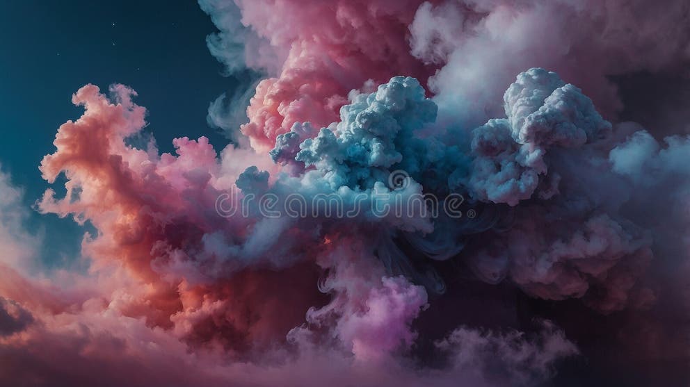 Explosive Pink and Blue Smoke Cloud in Dramatic Sky Stock Illustration ...