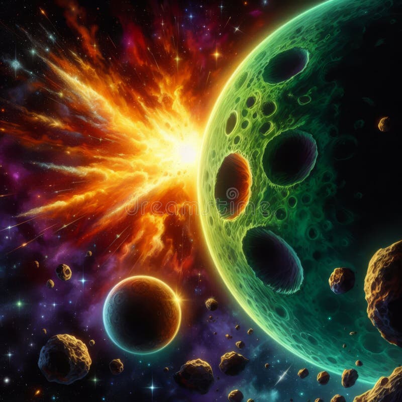 Explosive Planetary Collision in Space Stock Photo - Image of cosmic ...