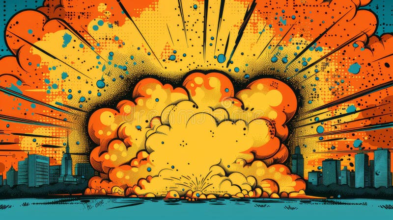 Explosive Pop Art Style Comic Book Explosion Over Cityscape Stock ...
