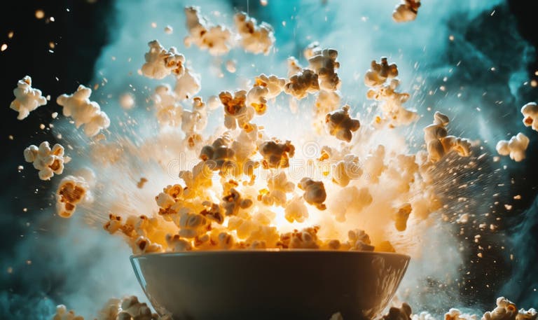 Explosive Popcorn Burst in Bowl Captured in Dramatic Lighting with ...