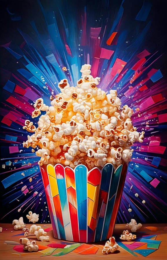 Explosive Popcorn Delight in a Burst of Colors Stock Illustration ...