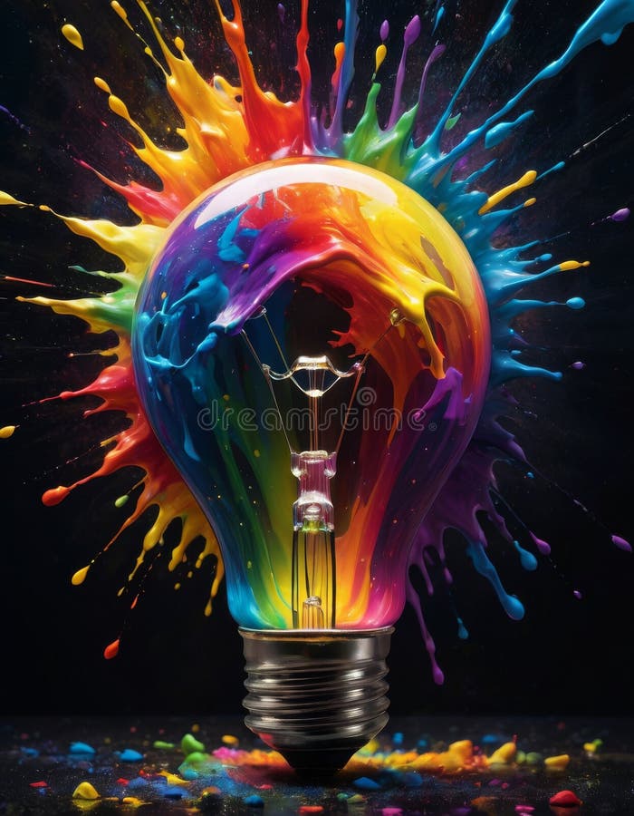 Explosive Rainbow Lightbulb on Black Background Stock Photo - Image of ...