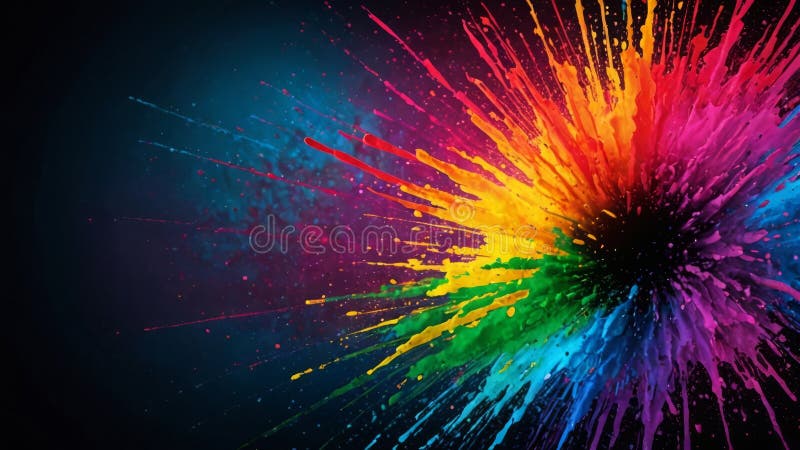 Explosive Rainbow Paint Splatter Creates a Vibrant Burst on a Dark ...