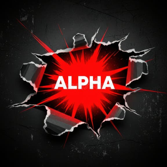 Explosive Red Alpha Burst through Torn Dark Textured Surface Dynamic ...