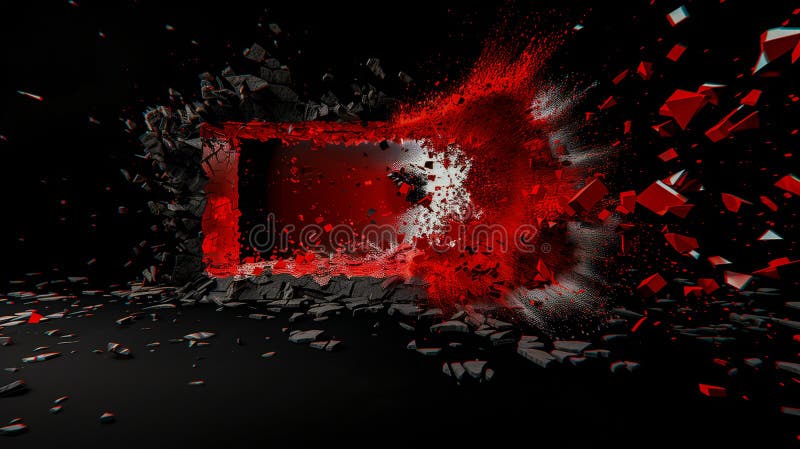 Explosive Red and Black 3D Shattered Wall Effect Stock Illustration ...