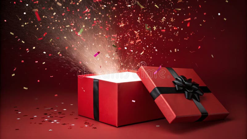 Explosive Red Gift Box Confetti Burst Stock Illustration - Illustration ...