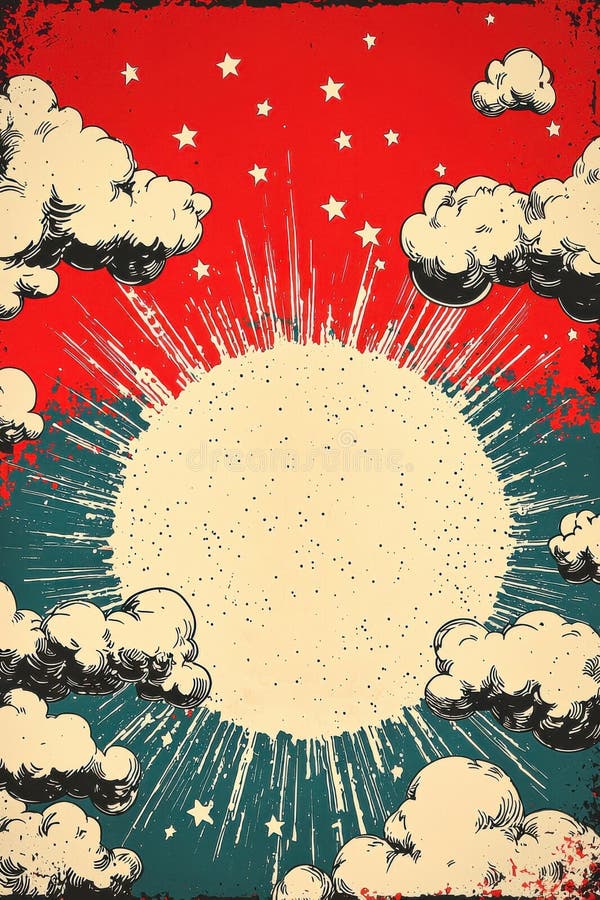 Explosive Red Sunburst with Clouds in Pop Art Comic Style Stock Image ...