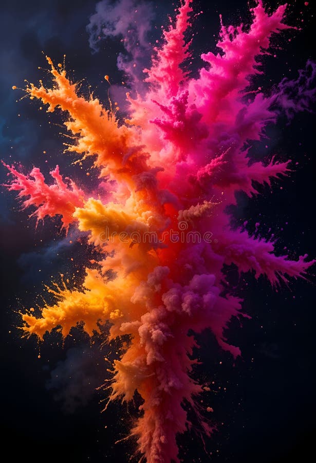 Explosive Red, Yellow, and Purple Powder Cloud on Dark Background Stock ...